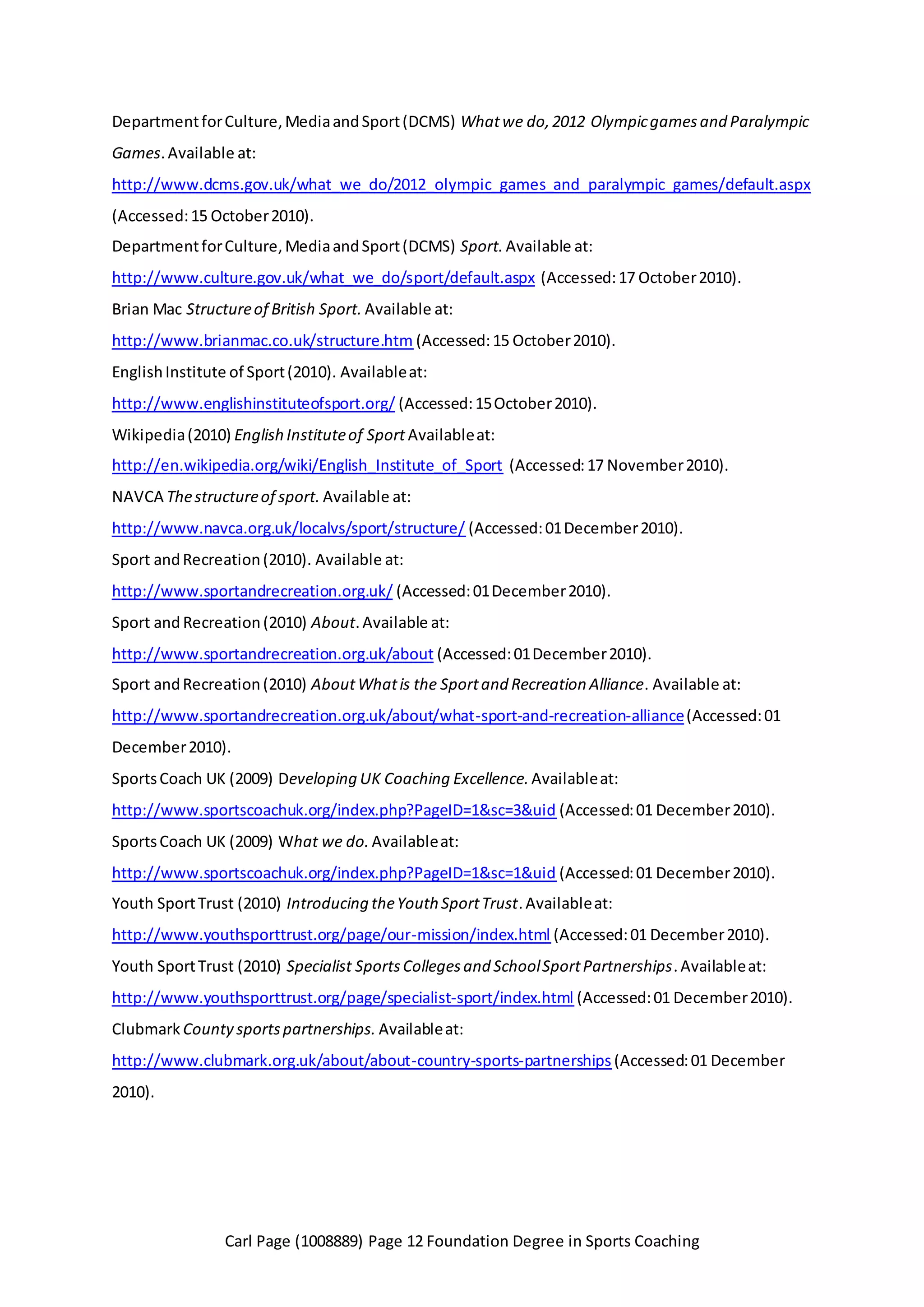 Structure of the UK’s Sport Industry | DOCX