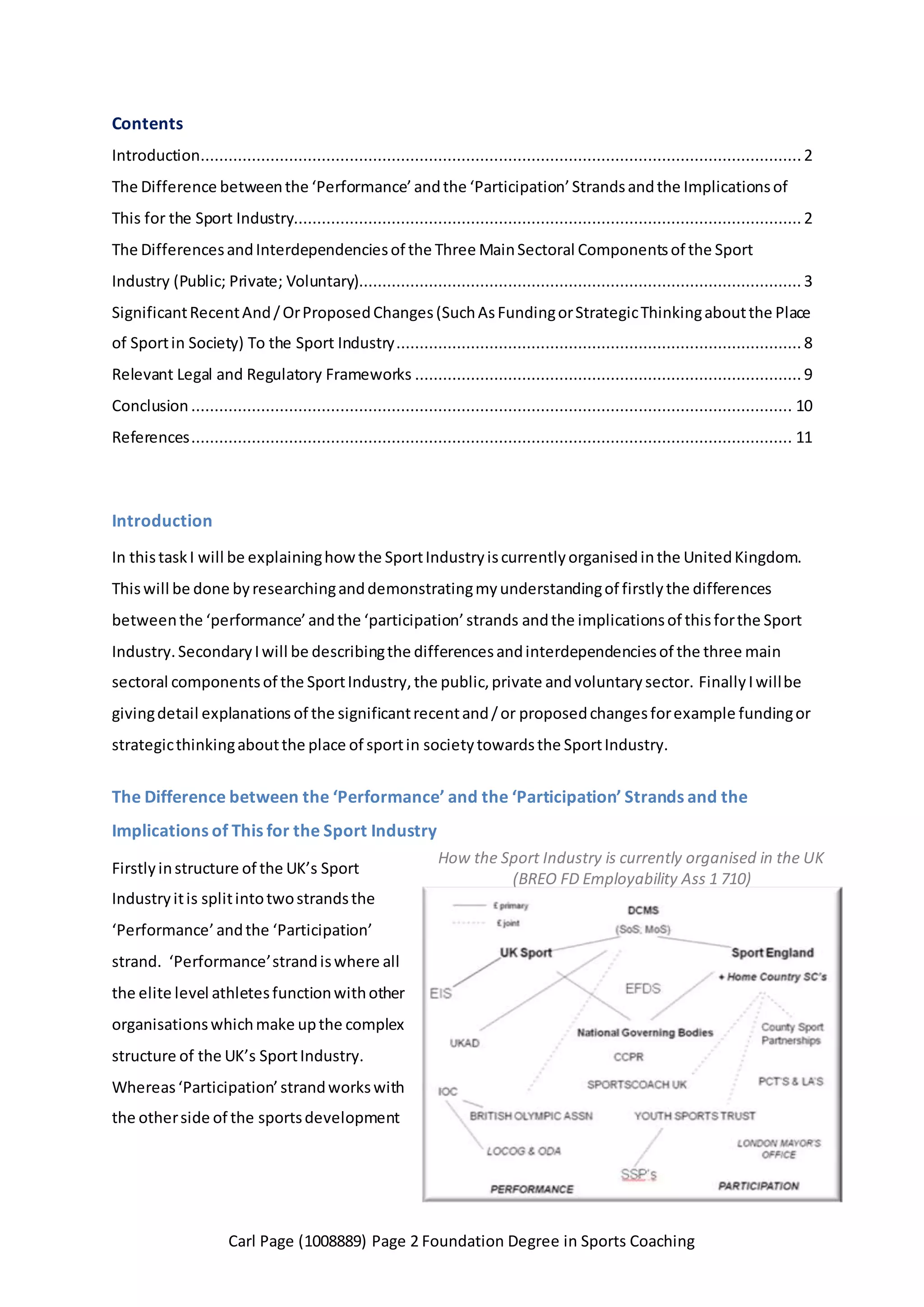 Structure of the UK’s Sport Industry | DOCX