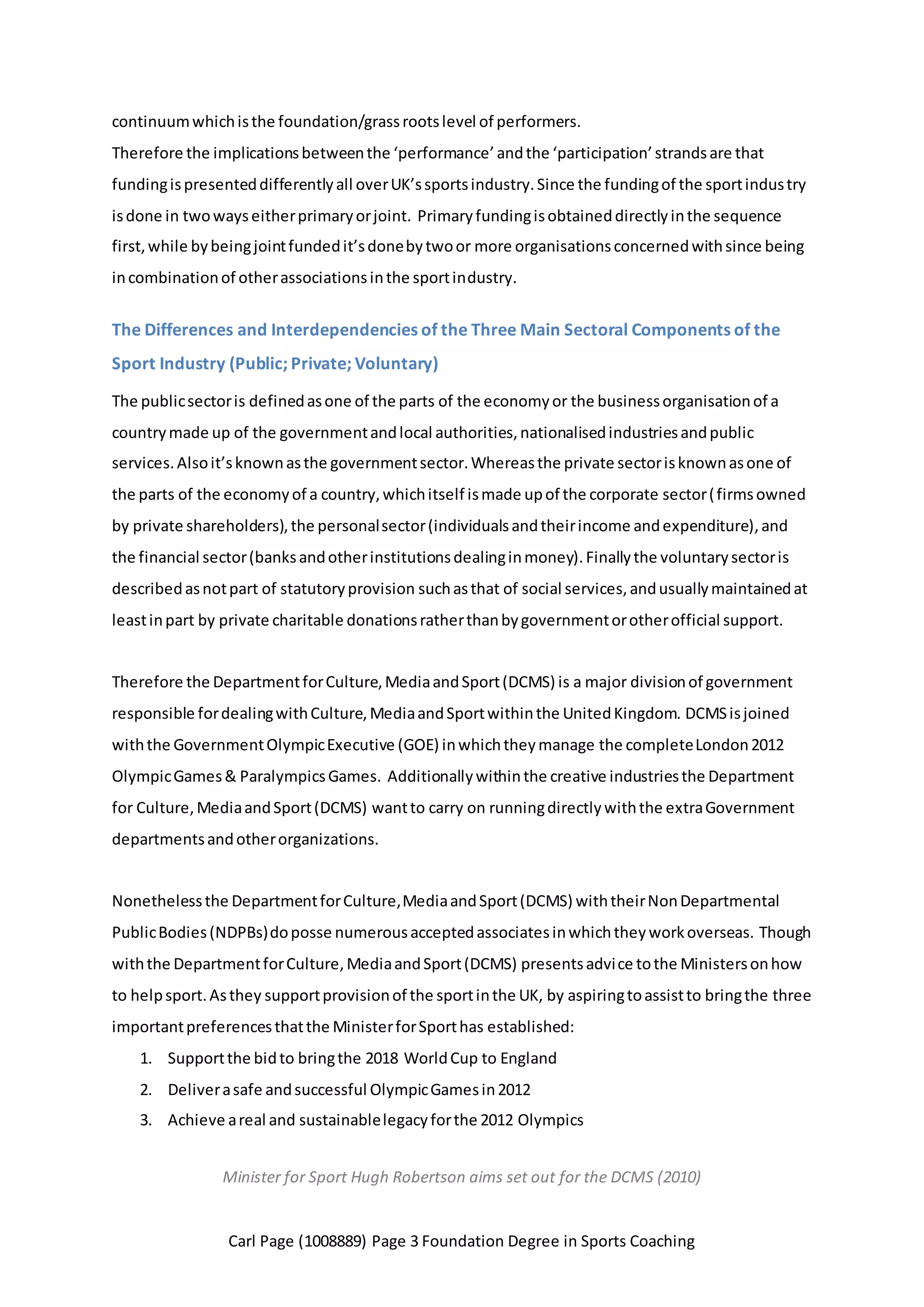 Structure of the UK’s Sport Industry | DOCX