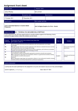 Assignment front sheet | DOC | Technology & Computing