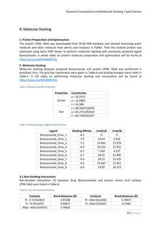 Drug Design Project on Quantum Computation and Molecular Docking | PDF