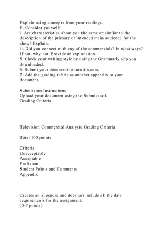 Assignment Television Commercial AnalysisPurposeTo assess y.docx
