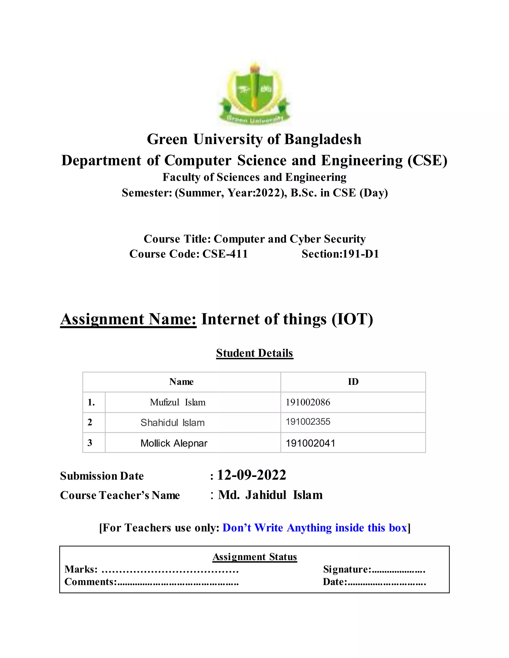 Assignment Template.docx | Internet of Things | Internet
