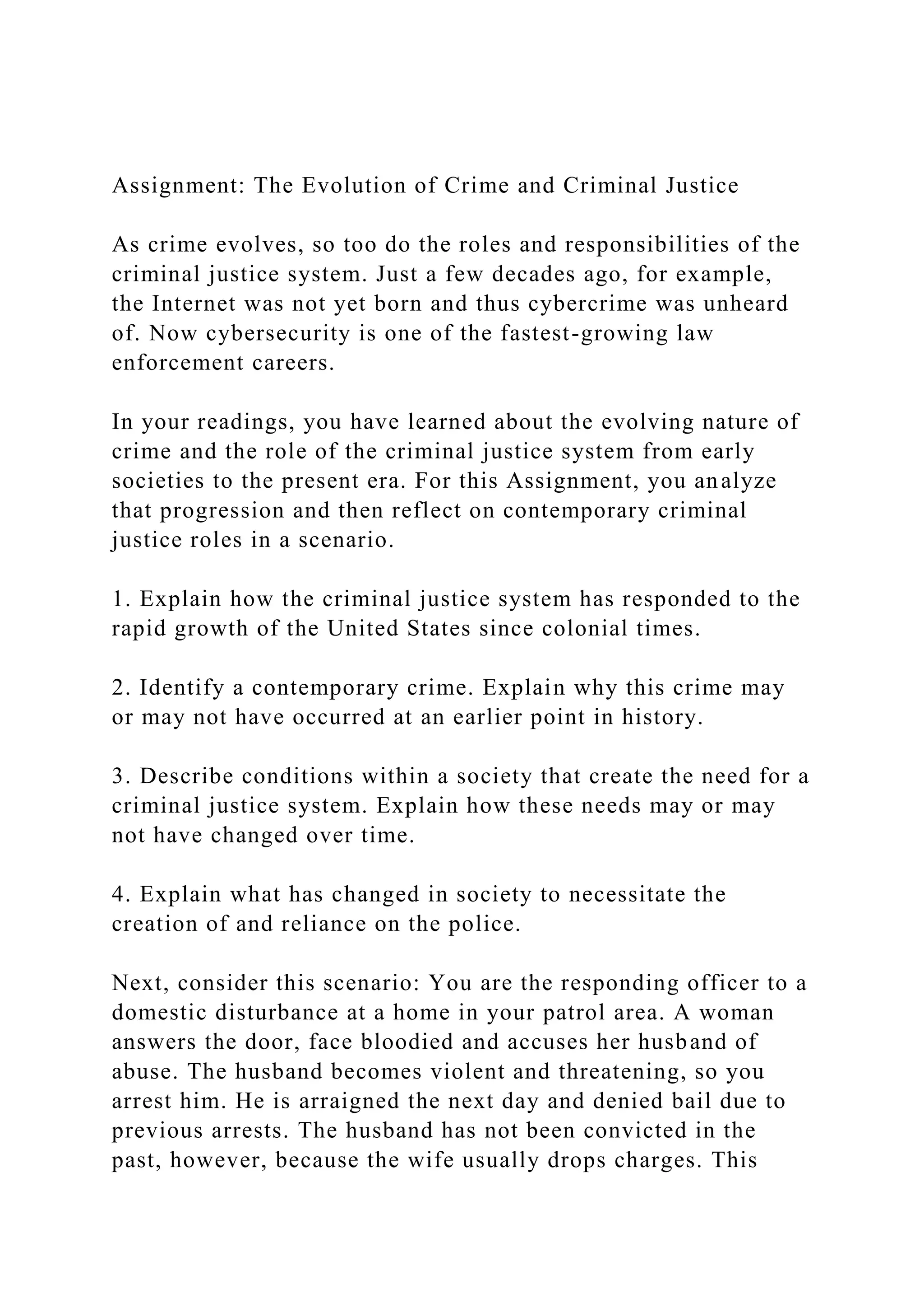 Assignment The Evolution of Crime and Criminal JusticeAs crim.docx