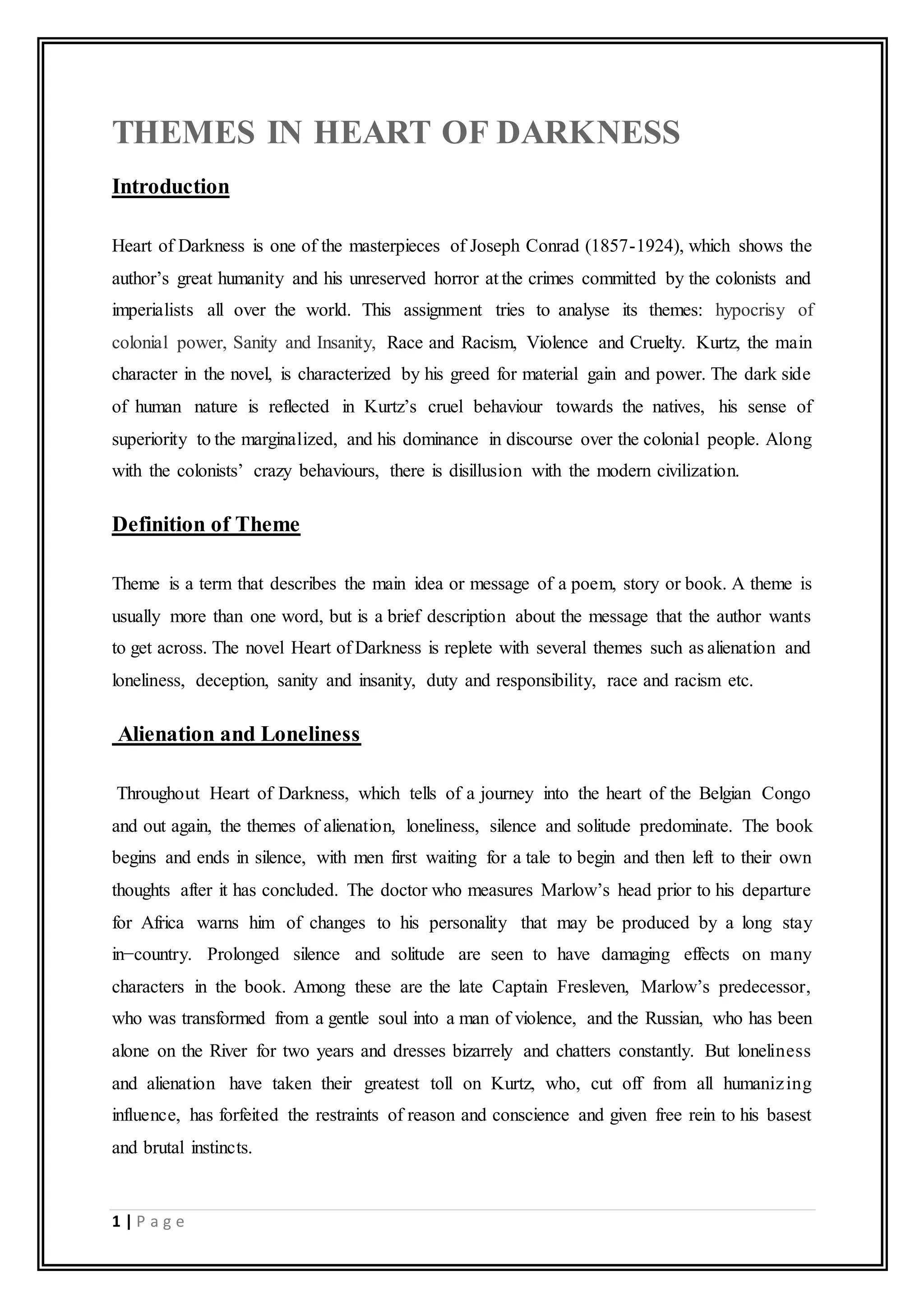 Themes in heart of darkness | DOCX