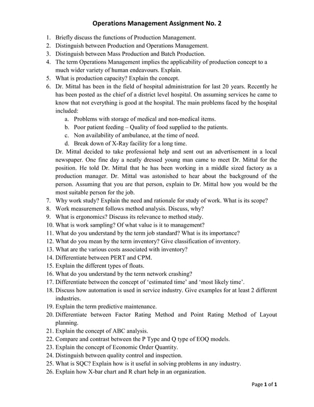 Assignment Theoretical Operations Management | PDF Assignment Theoretical Operations Management | PDF