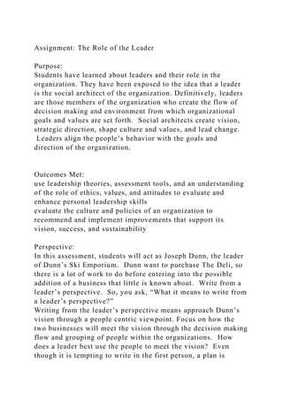Assignment The Role of the Leader PurposeStudents have learn.docx