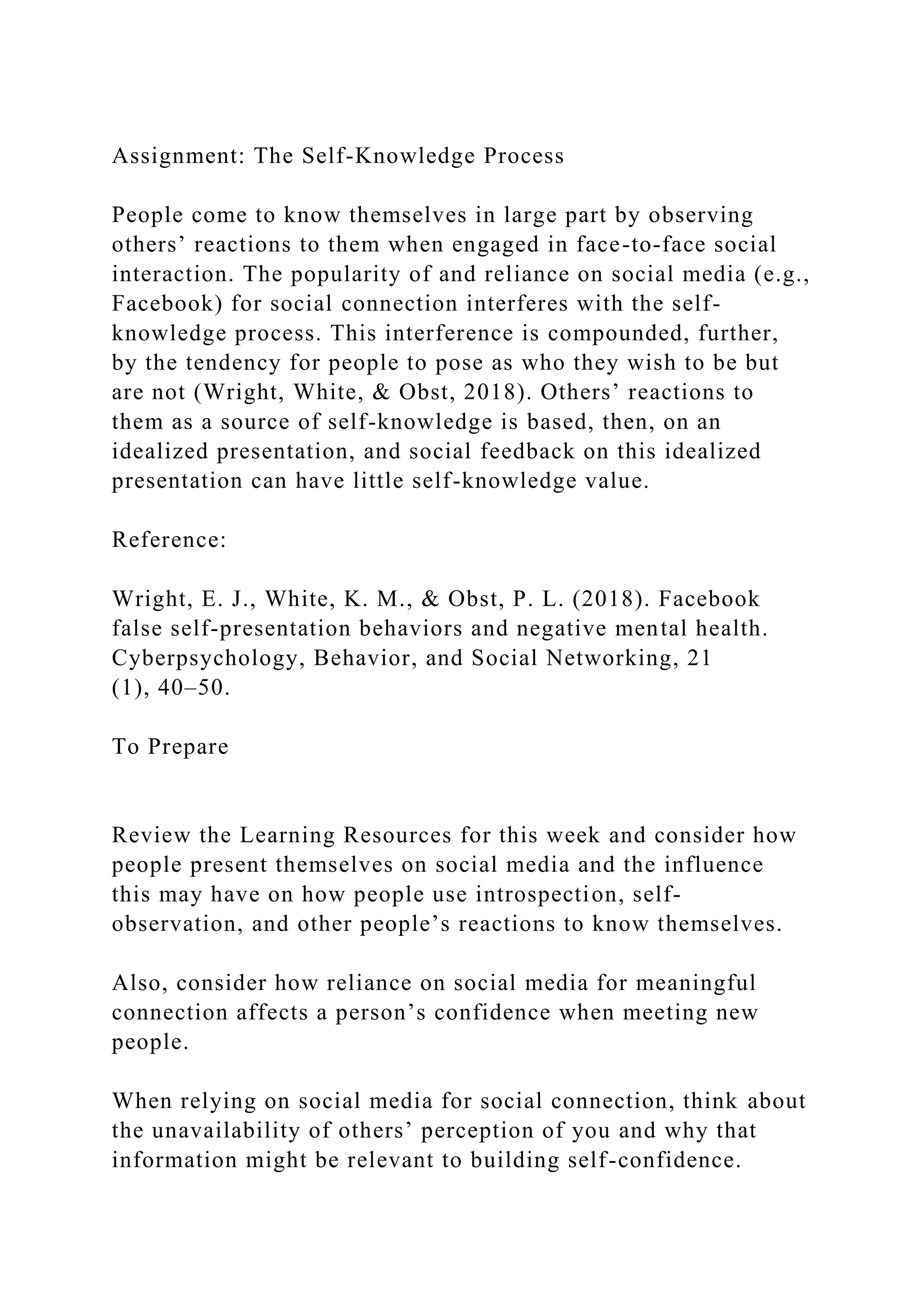 Assignment The Self-Knowledge ProcessPeople come to know themse.docx