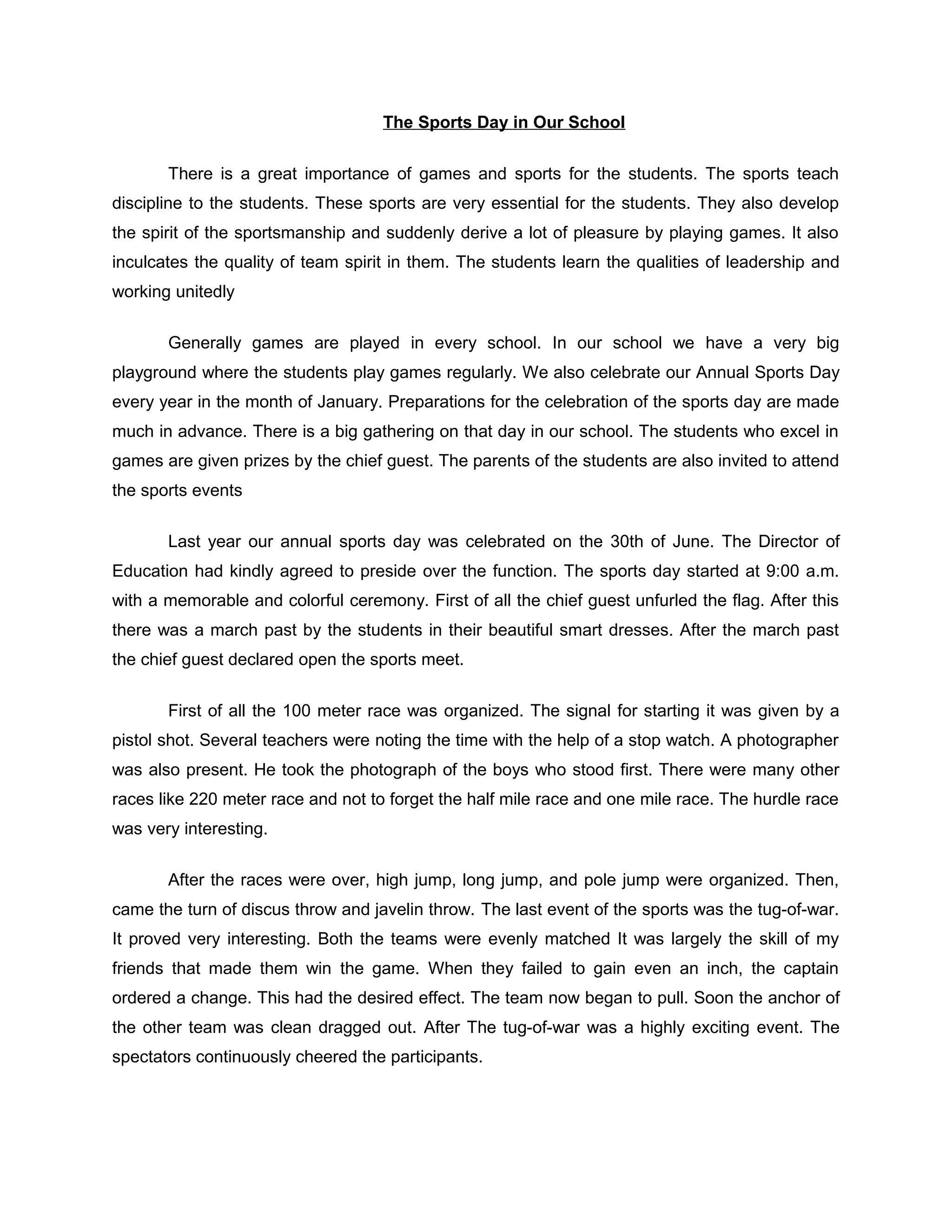 Assignment the sports day in our school | DOC