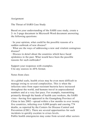 AssignmentThe Threat of SARS Case StudyBased on your under.docx