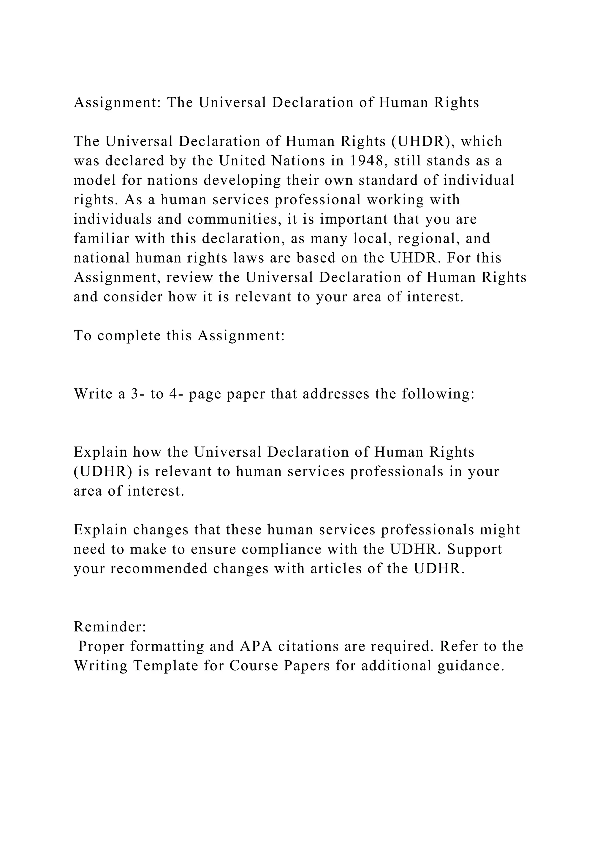 Assignment The Universal Declaration of Human RightsThe Univers.docx