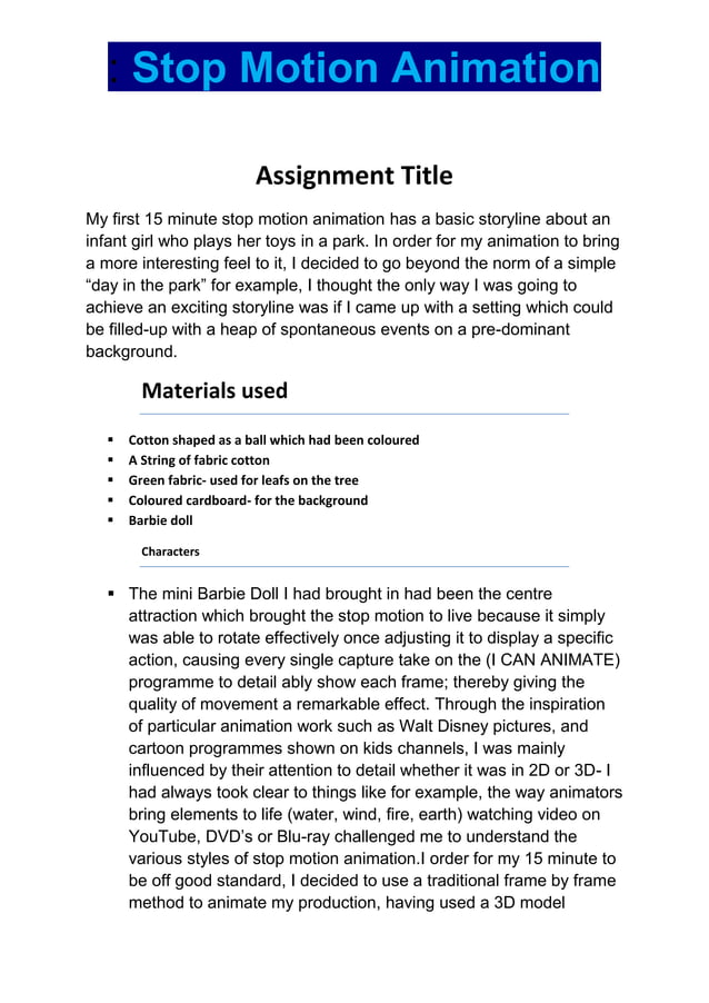 Assignment title first animation | DOCX | Computer Animation | Computer Software and Applications