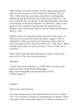 Assignment Topic 1Choose a contemporary painting, sculpture, o.docx