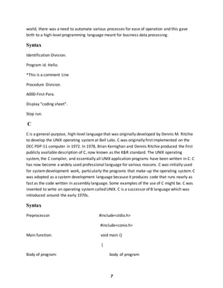 all languages in computer programming | DOCX | Web Development | Internet