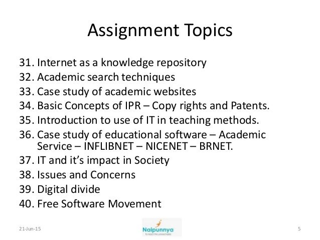 Assignment topics Assignment topics
