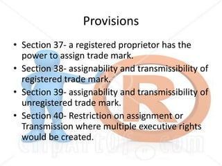 Assignment & Transmission Of Trade Marks | PPT