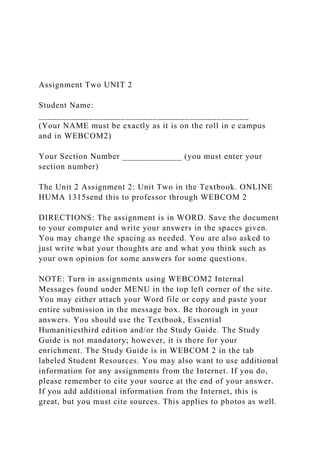 Assignment Two UNIT 2Student Name _______________________.docx ...