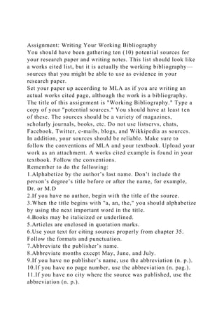 Writing Working Bibliography Mla Format | Pdf
