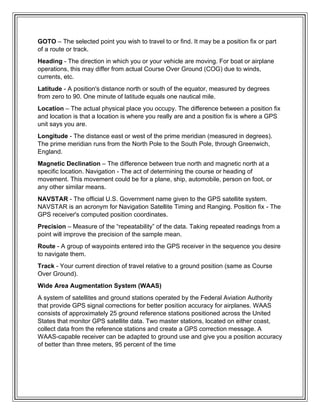 Electronic Navigations: GPS,GPS terms, GPS use and using Waypoints | PDF