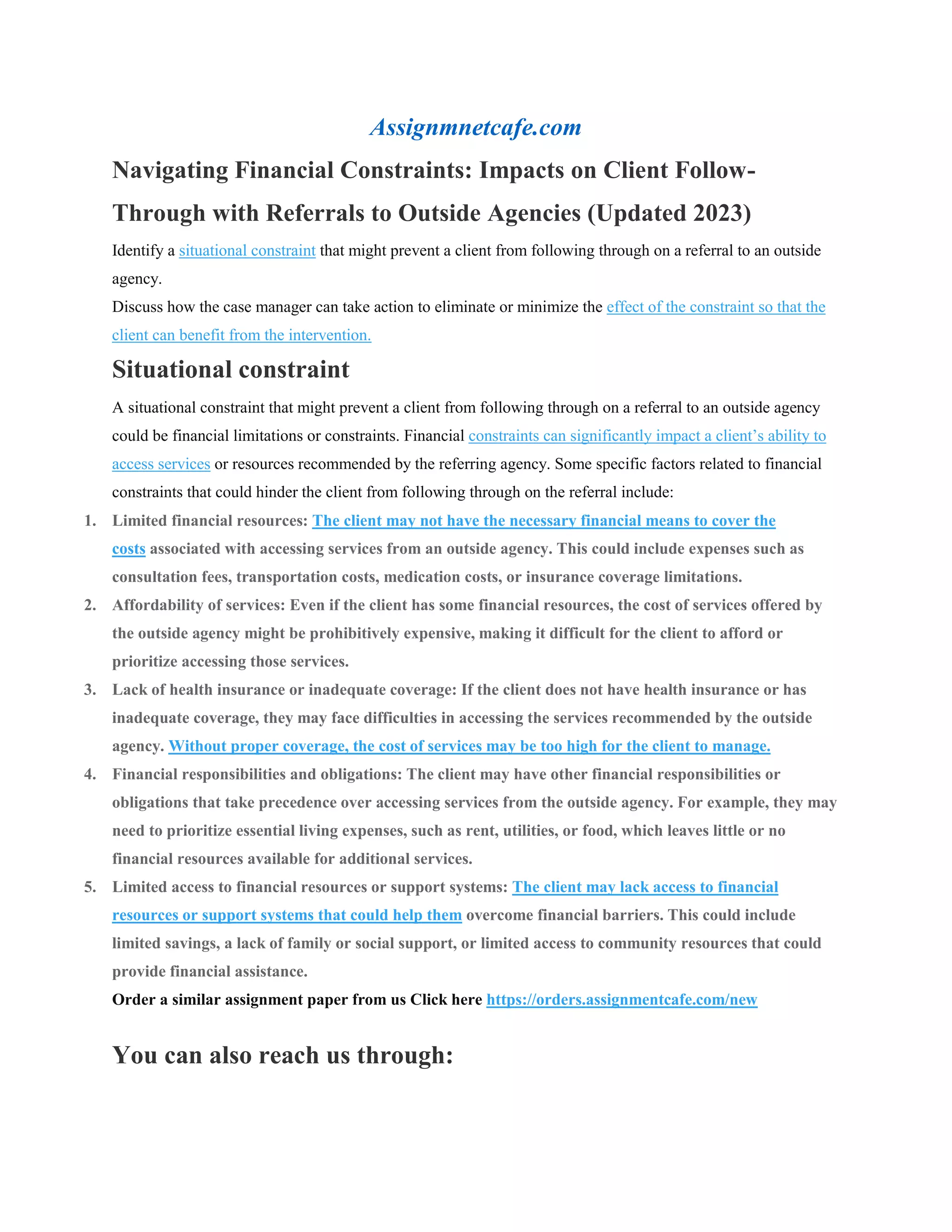 Navigating Financial Constraints: Impacts on Client Follow-Through with ...