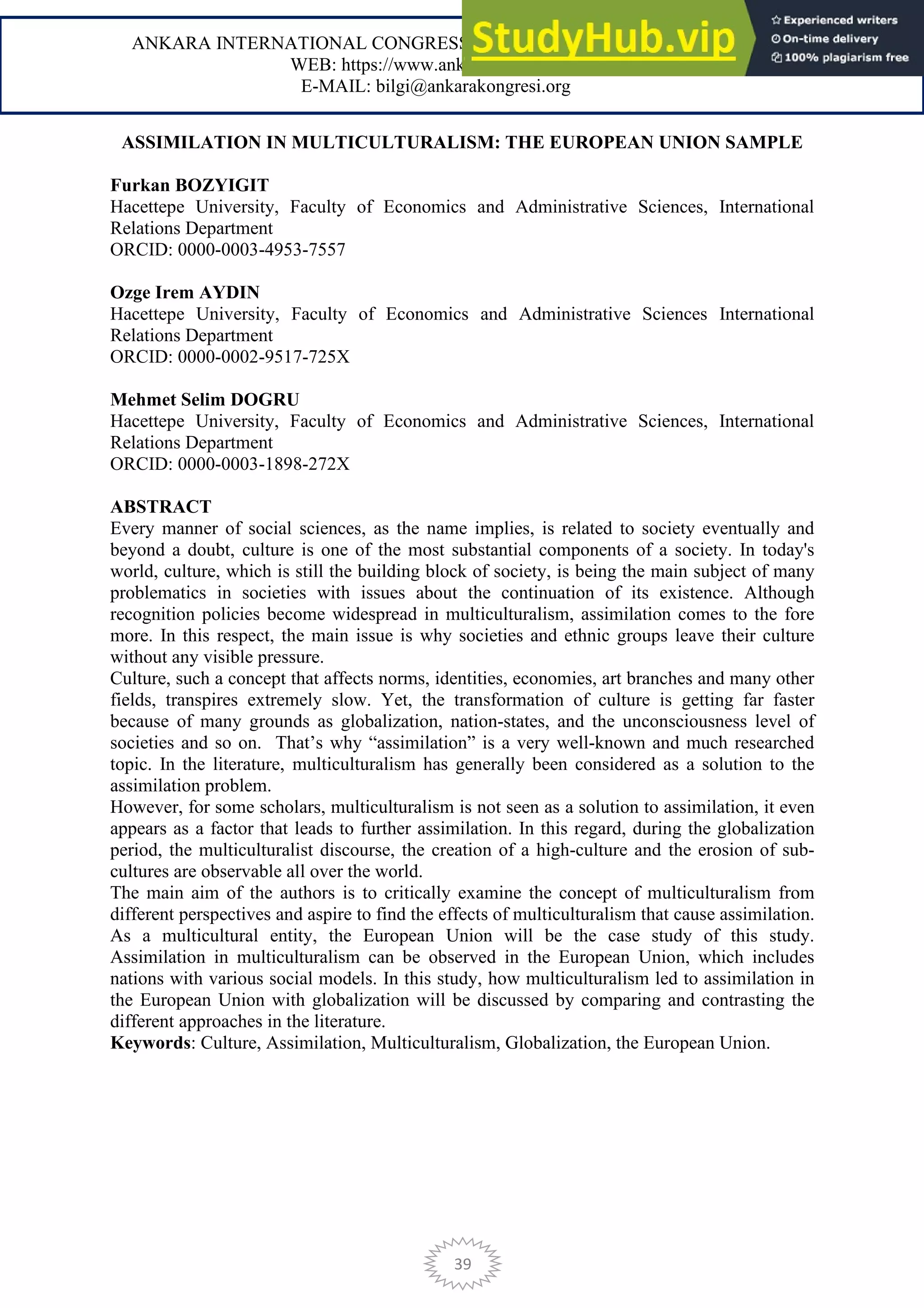 ASSIMILATION IN MULTICULTURALISM THE EUROPEAN UNION SAMPLE | PDF