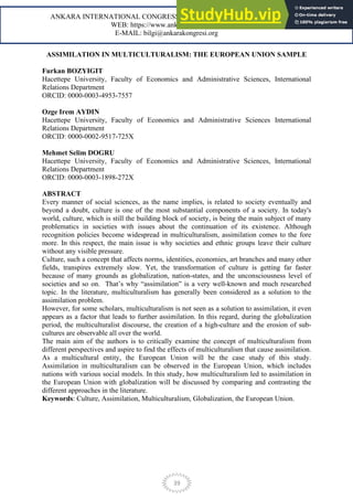 ASSIMILATION IN MULTICULTURALISM THE EUROPEAN UNION SAMPLE | PDF