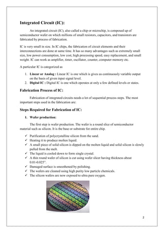 Fabrication process of Integrated Circuit (IC's) | PDF