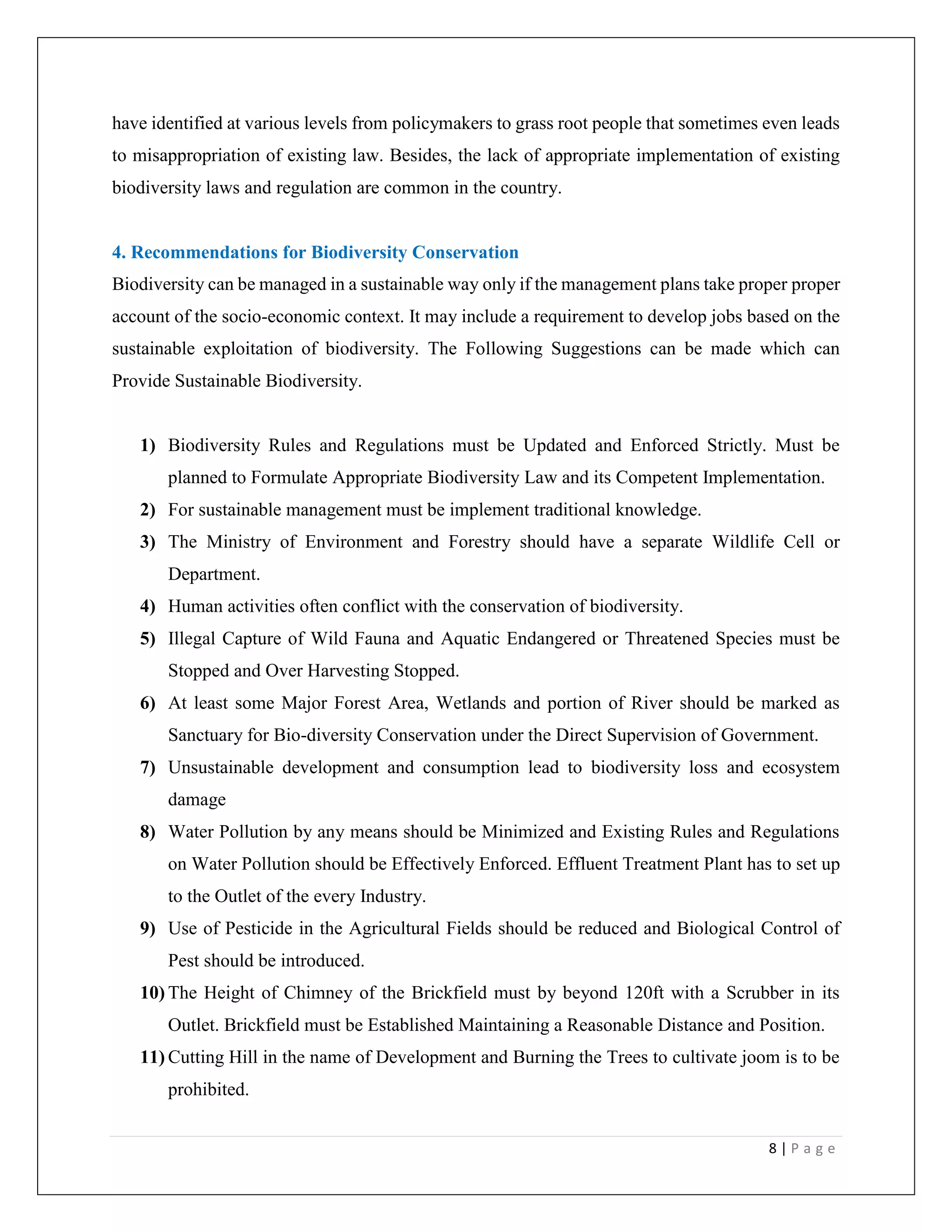 Threats and Conservation of Biodiversity: Bangladesh Perspectives. | PDF