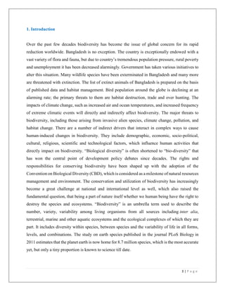 Threats and Conservation of Biodiversity: Bangladesh Perspectives. | PDF