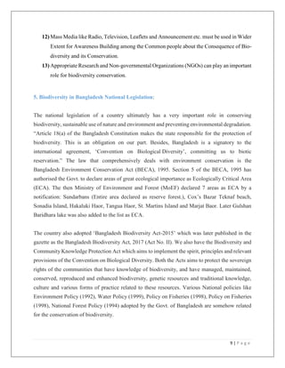 Threats and Conservation of Biodiversity: Bangladesh Perspectives. | PDF