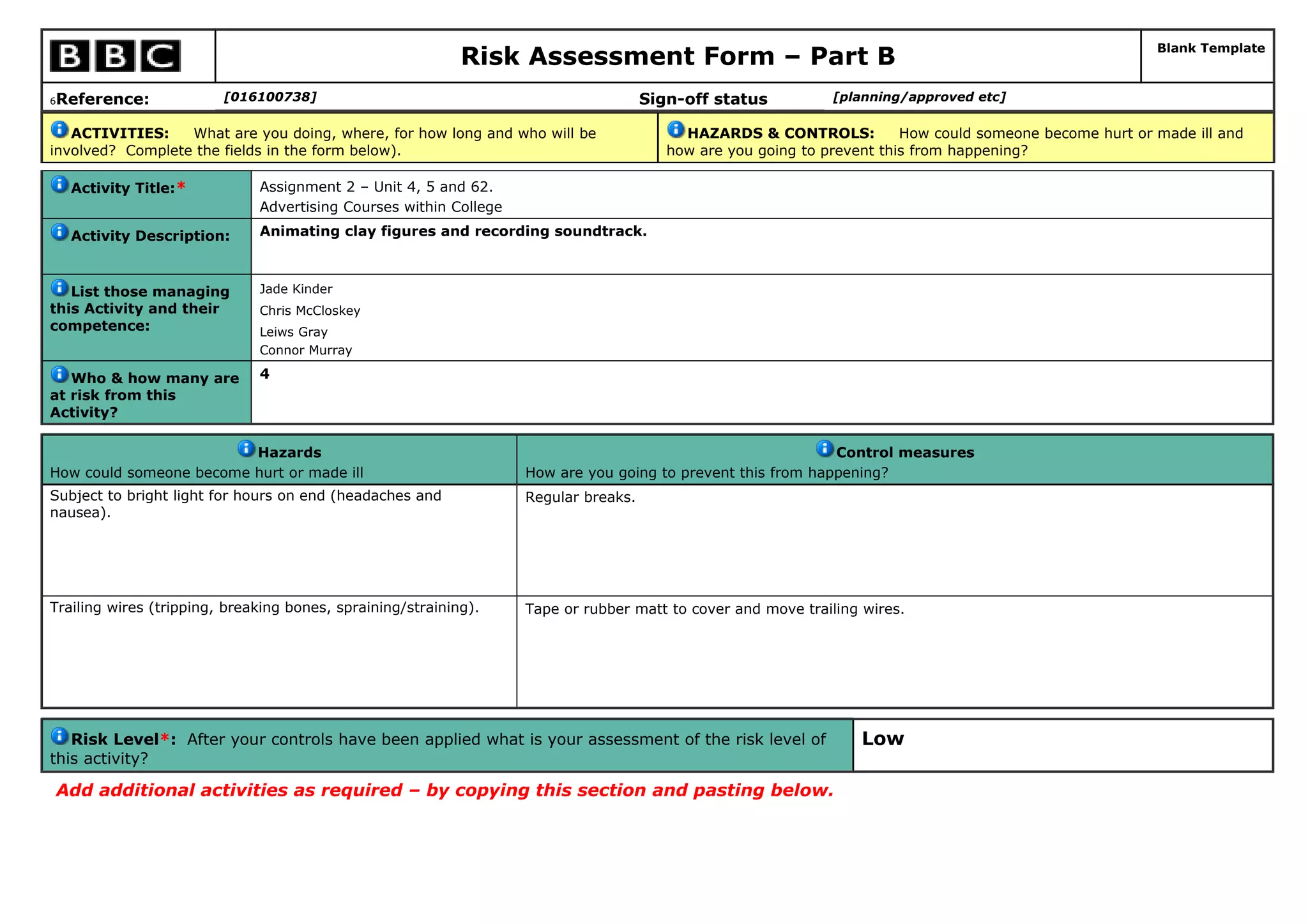 Assingment 2 unit 4 task 1c risk assessment | PDF