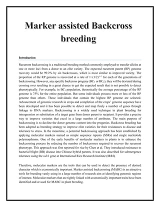 assingment on marker assisted backcross breeding | PDF