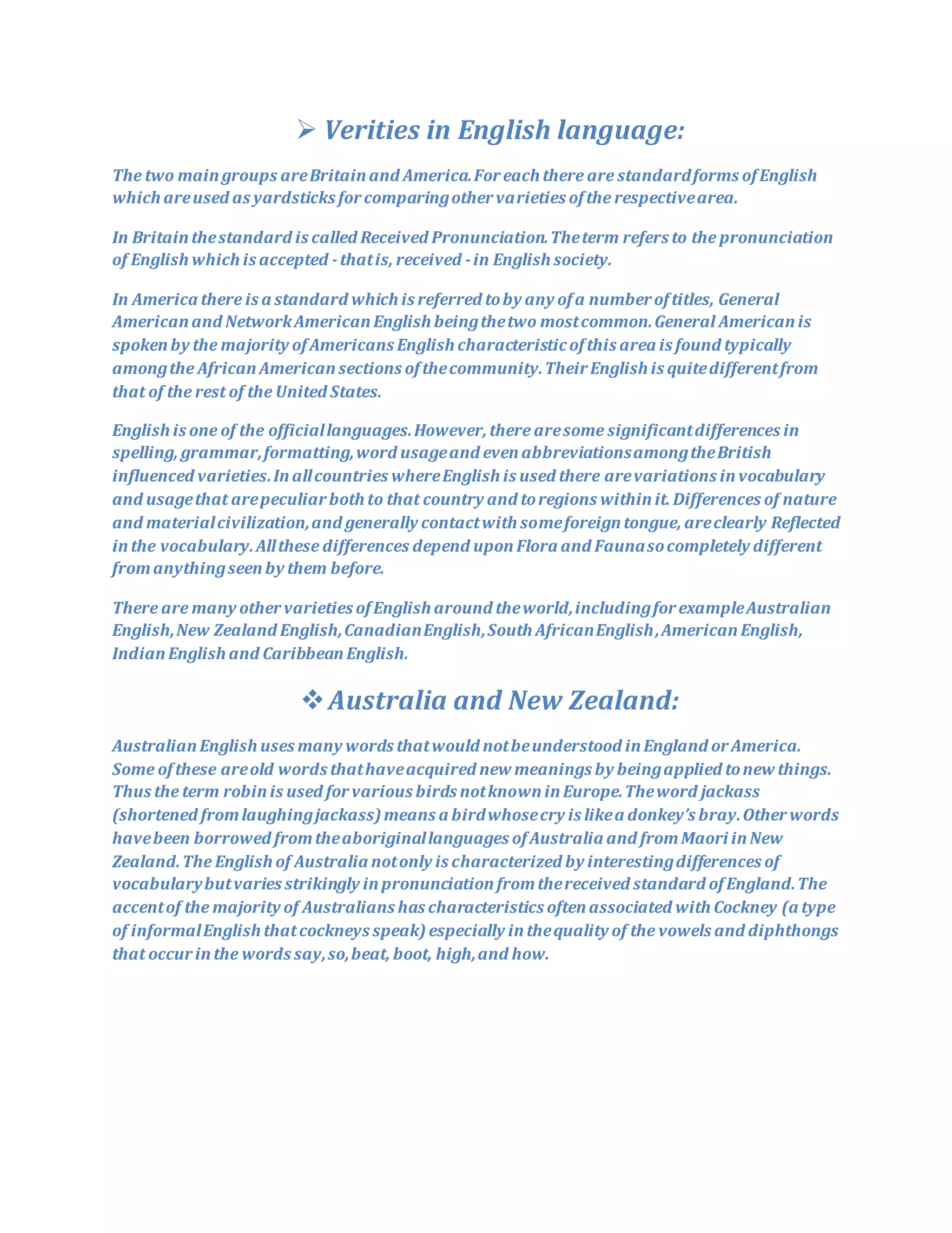 Verities Found In English Language | DOCX