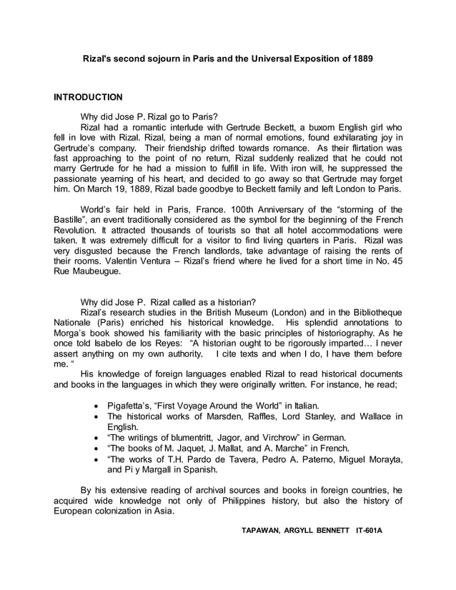 Rizal's second sojourn in Paris and the Universal Exposition of 1889 ...