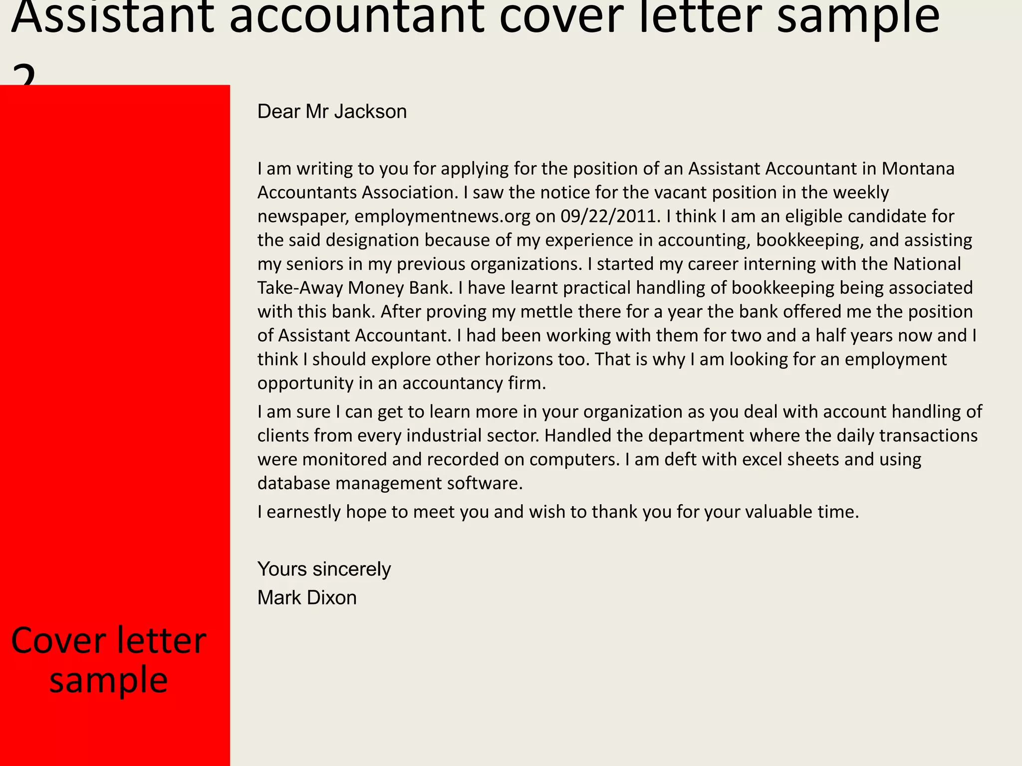 Assistant accountant cover letter | PPT