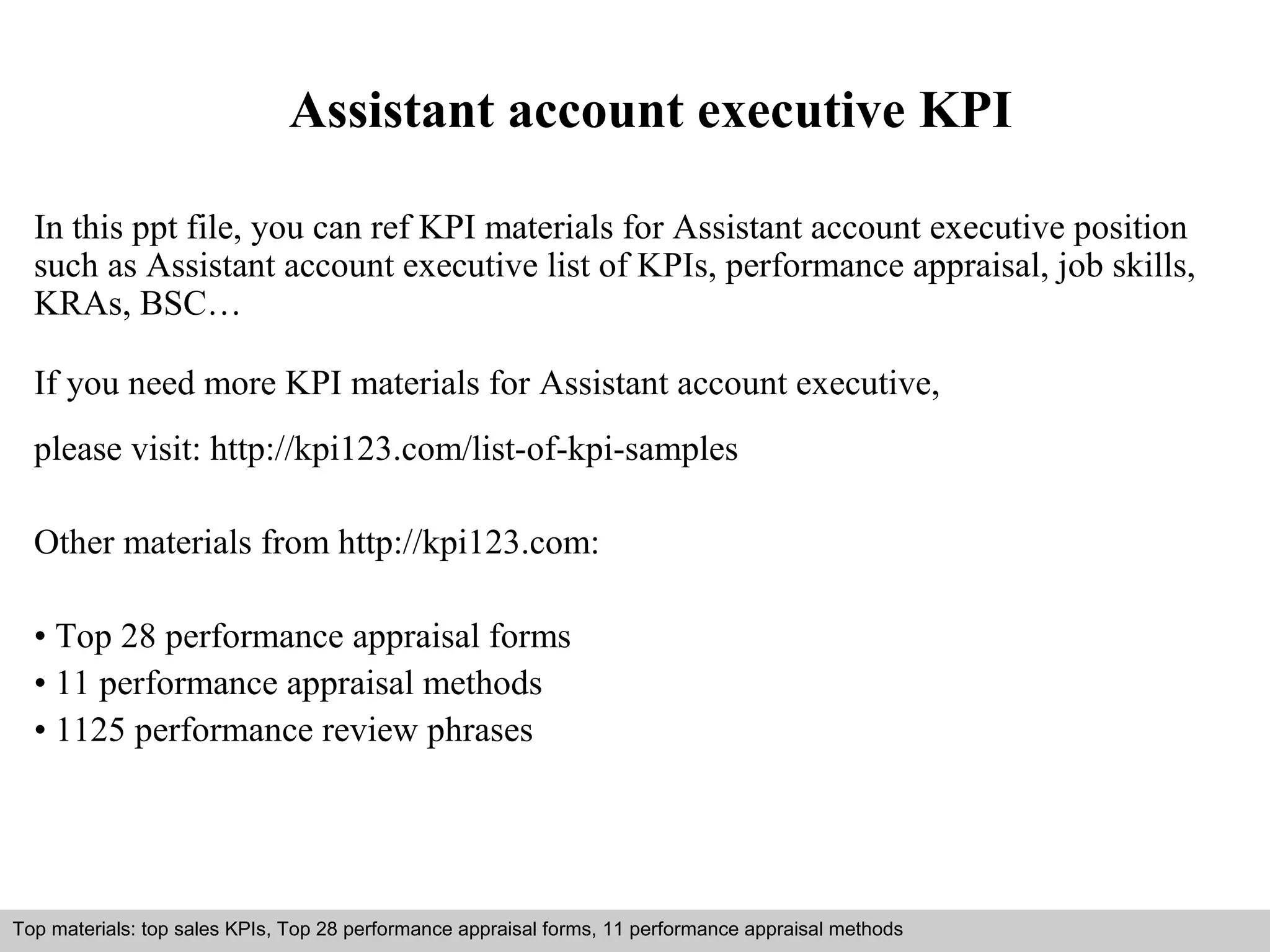 Assistant account executive kpi | PPT
