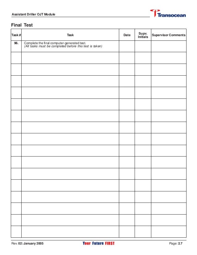 Assistant driller ojt module