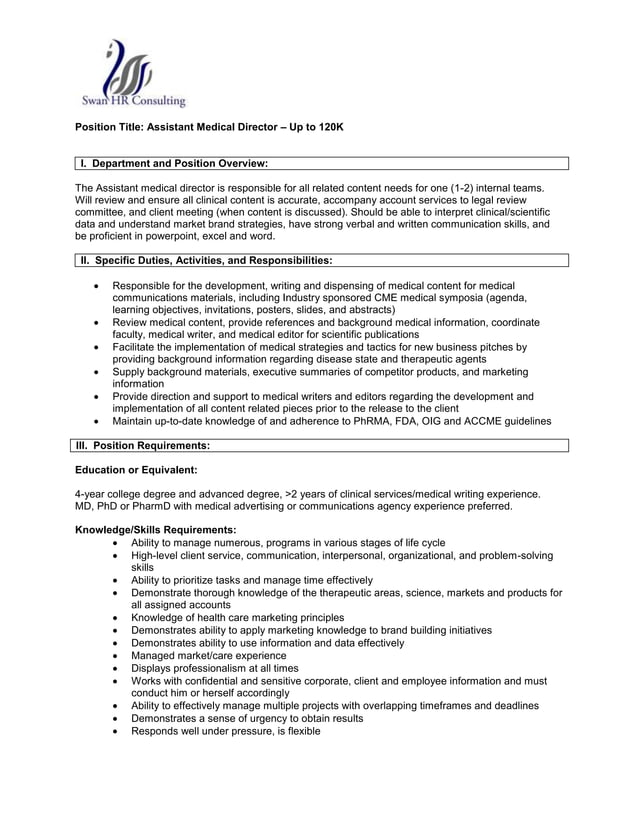 Assistant Medical Director | PDF