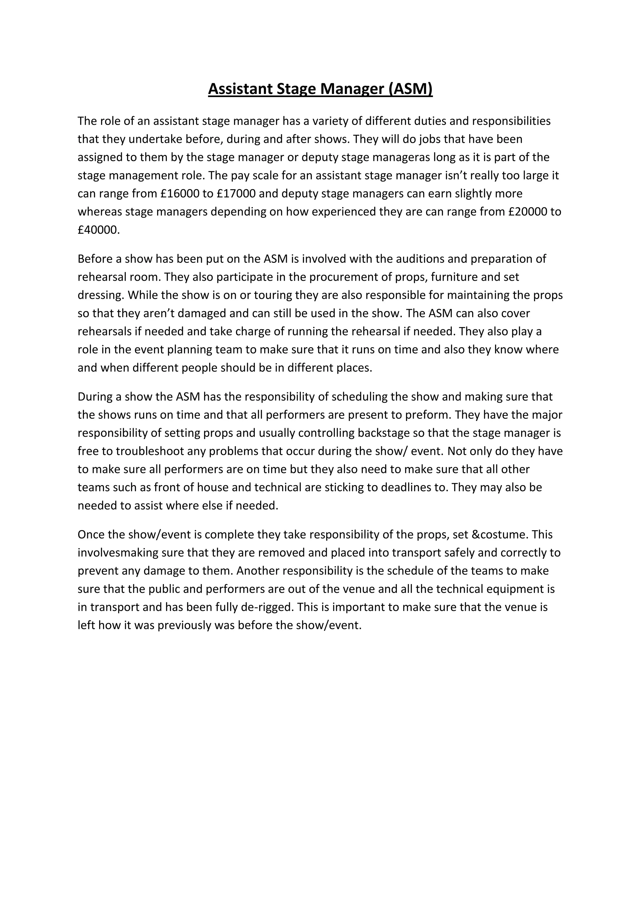 Assistant stage manager | DOCX