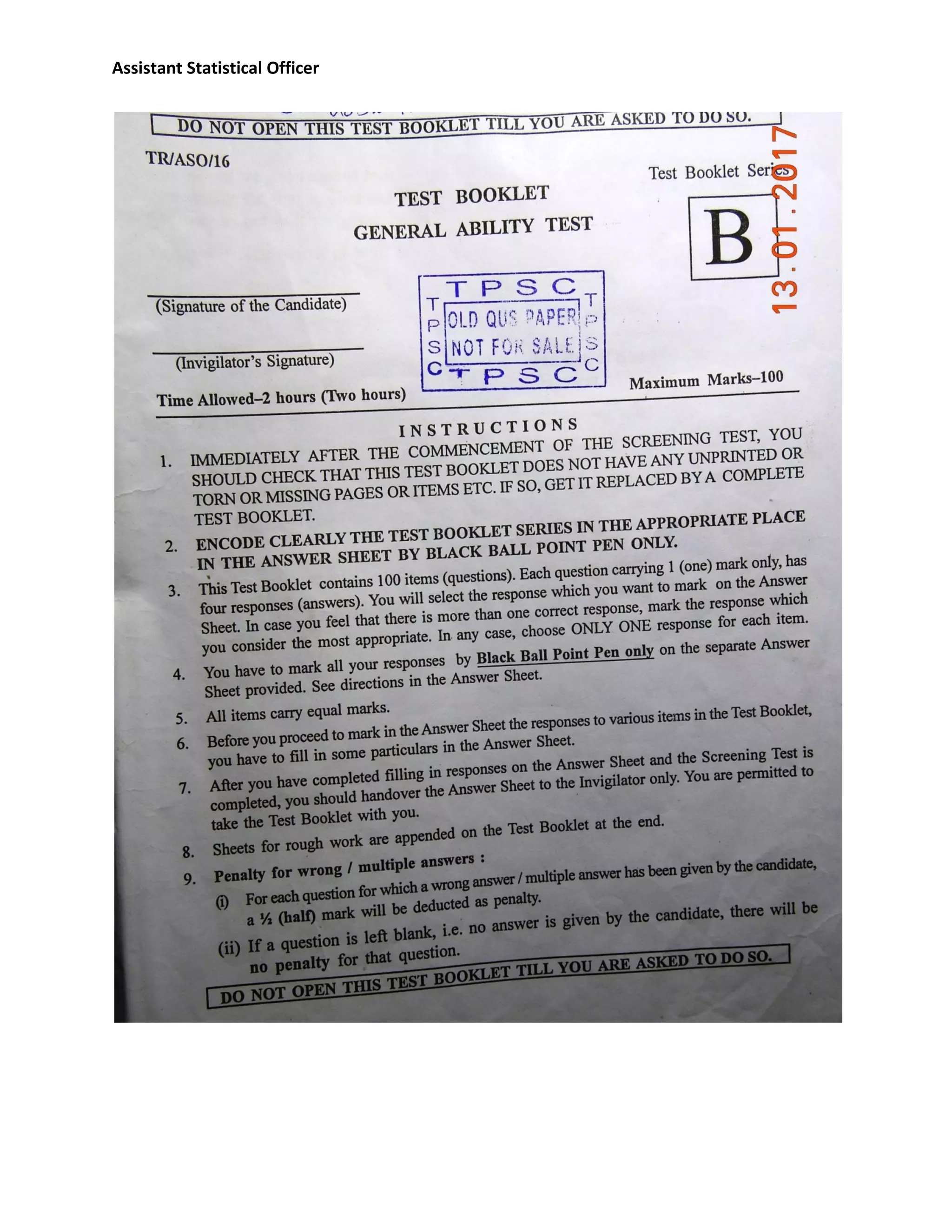 Assistant statistical officer | PDF