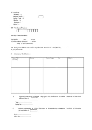ENGLISH APPLICATION FOR OPEN COMPETITIVE EXAMINATION FOR RECRUITMENT TO ...