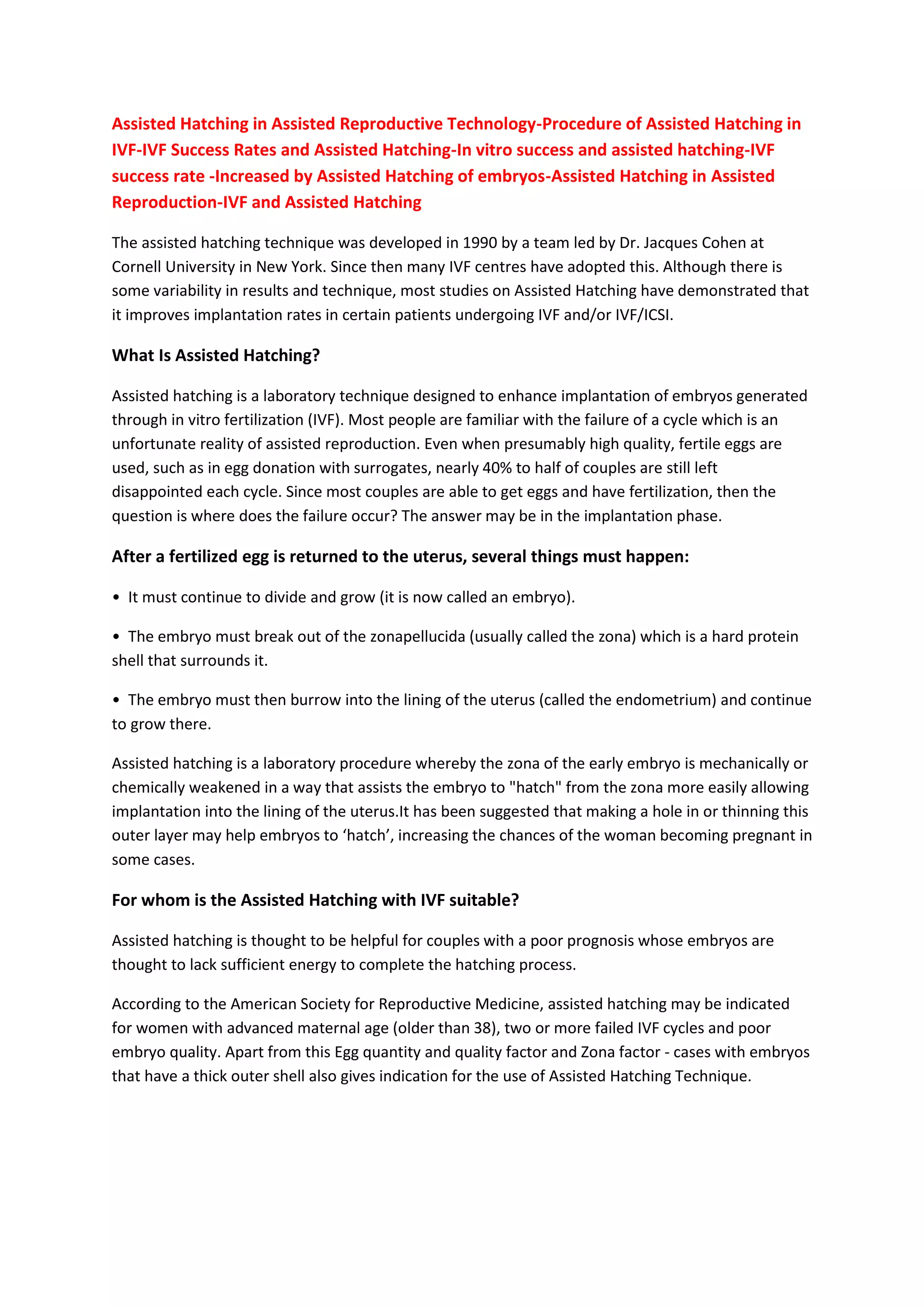 Laser Assisted Hatching | IVF | Fertility Specialists India | DOCX