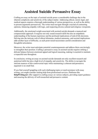 Assisted Suicide Persuasive Essay. Physician Assisted Suicide: Medical ...