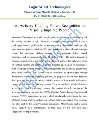 Assistive clothing pattern recognition for visually impaired people | DOCX