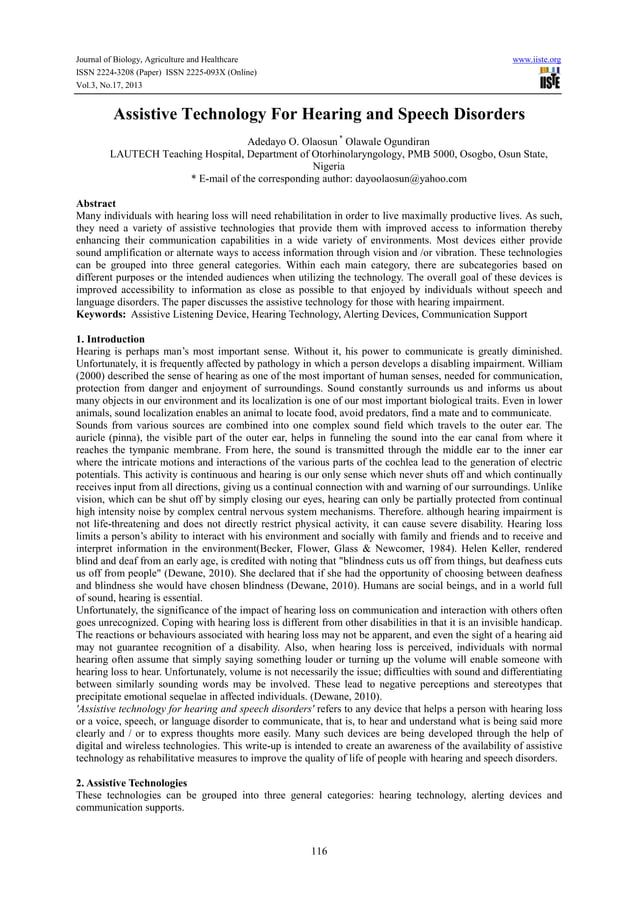 Assistive technology for hearing and speech disorders | PDF
