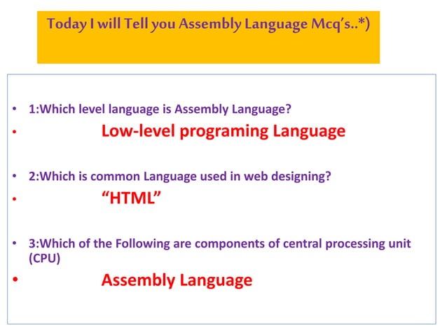 Assmbly language mcqs | PPT