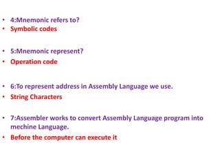 Assmbly language mcqs | PPTX | Programming Languages | Computing