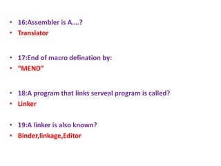 Assmbly language mcqs | PPTX | Programming Languages | Computing