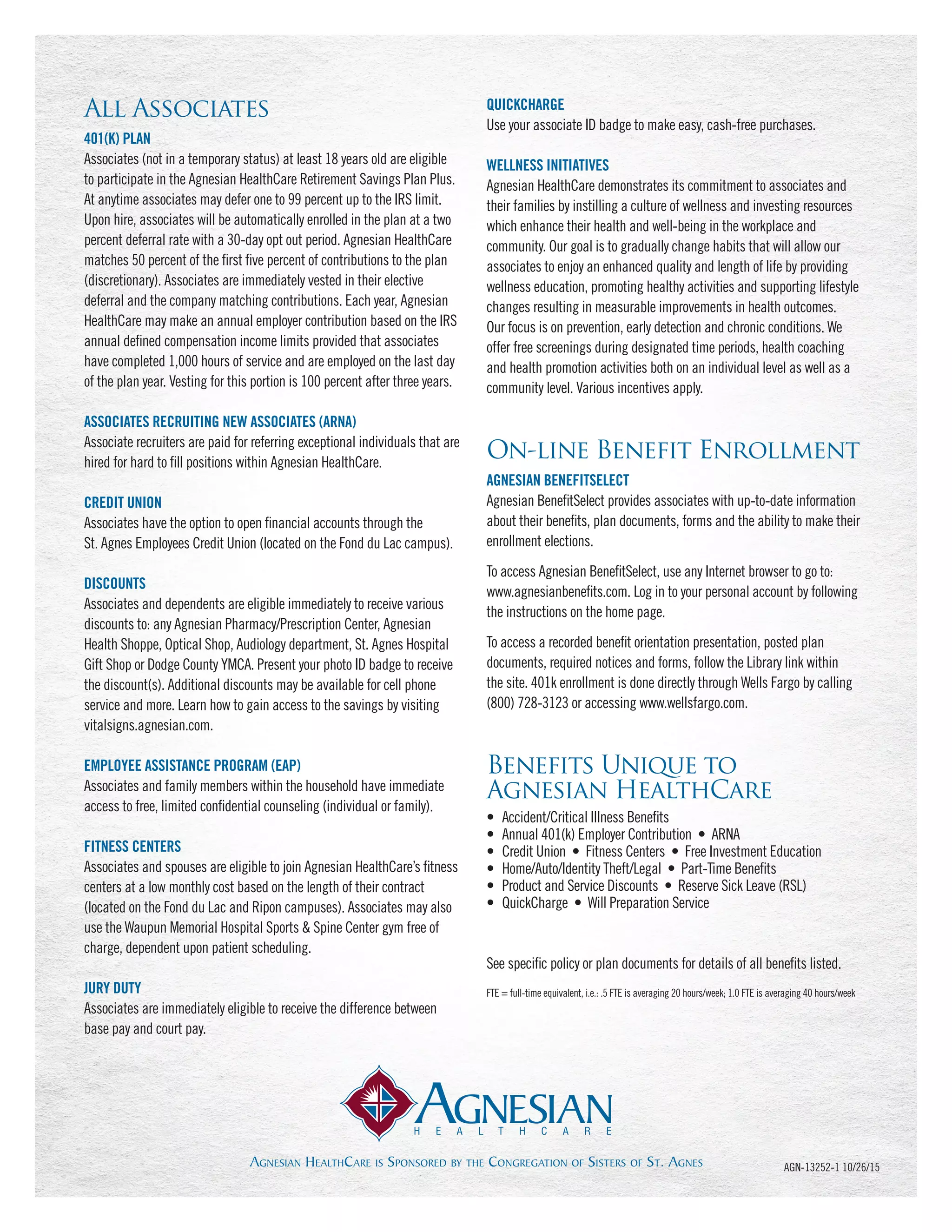 Agnesian HealthCare Associate Benefit Summary | PDF