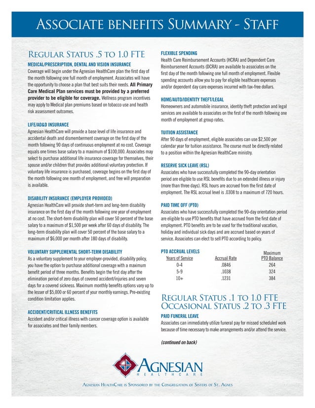 Agnesian HealthCare Associate Benefit Summary | PDF